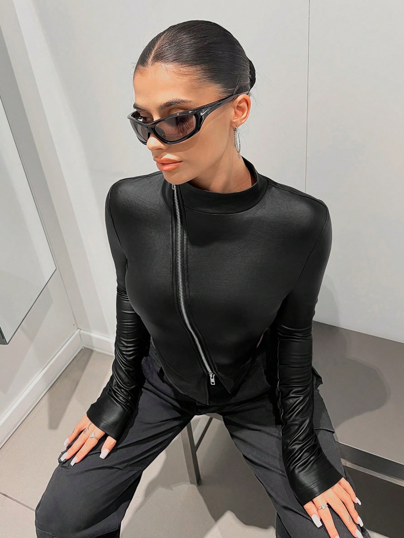 Shein Icon Zip Up Asymmetrical Hem Tee Shein Usa