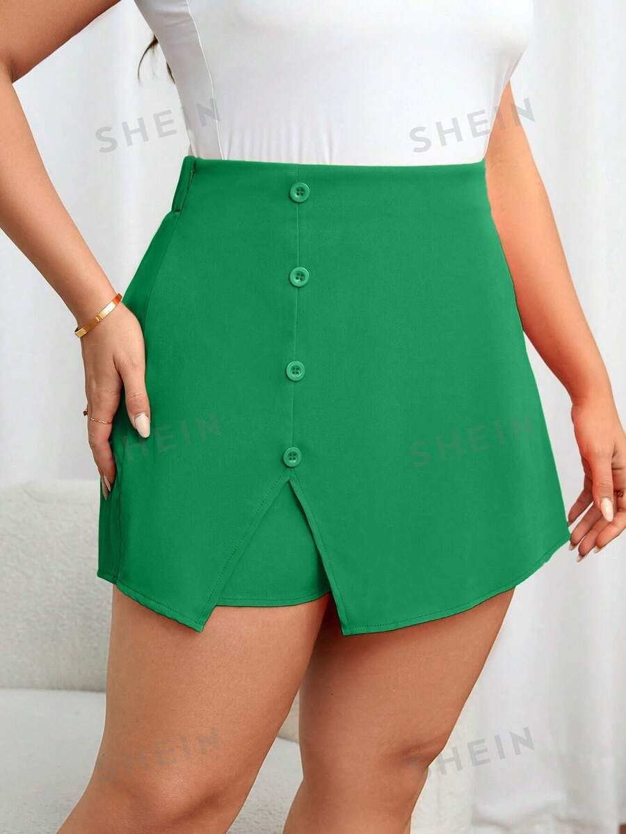 SHEIN Privé Plus Button Front Split Hem Skort | SHEIN USA