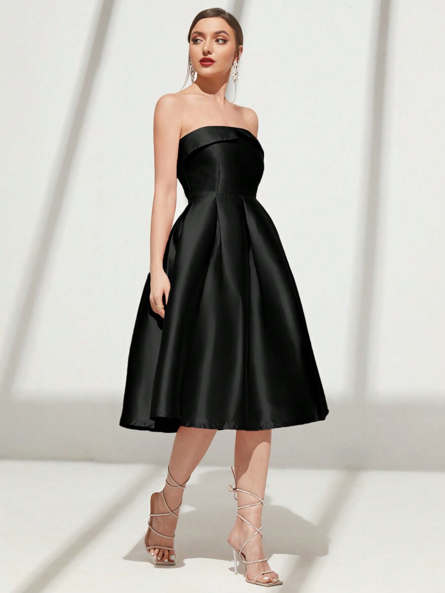 SHEIN Belle Solid Tube Formal Dress Elegant Prom Semi Formal Wedding ...