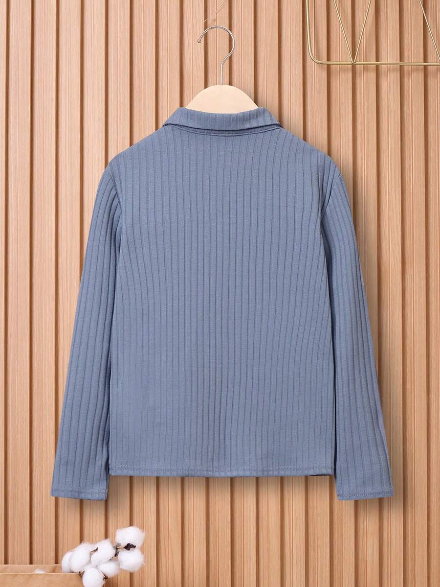 SHEIN Tween Boy Ribbed Knit Quarter Zip Polo Shirt | SHEIN USA