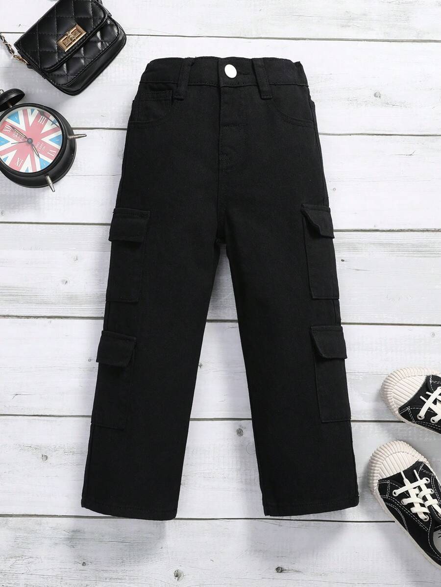 Young Girl Flap Pocket Side Cargo Pants | SHEIN USA