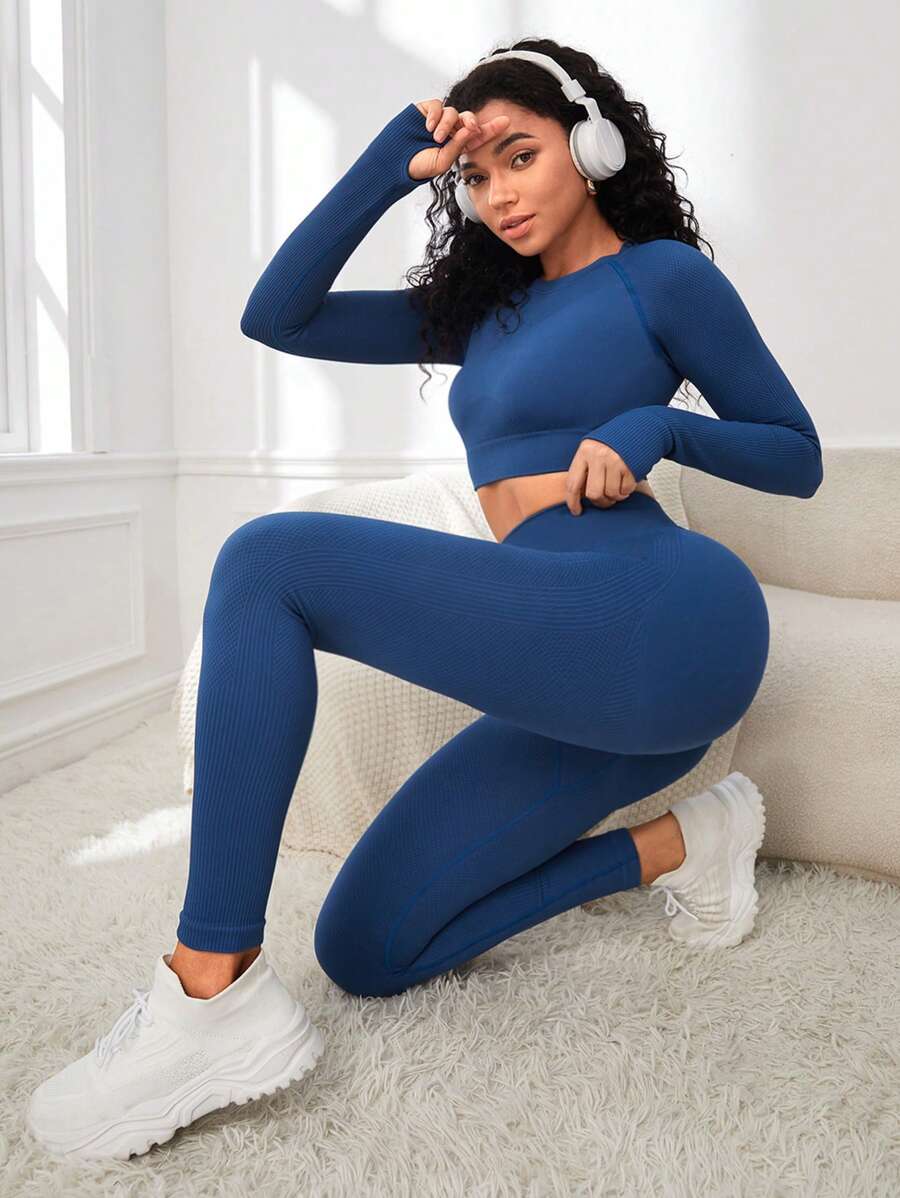 SHEIN Sport Studio Seamless Raglan Sleeve Sports Set workout set ...