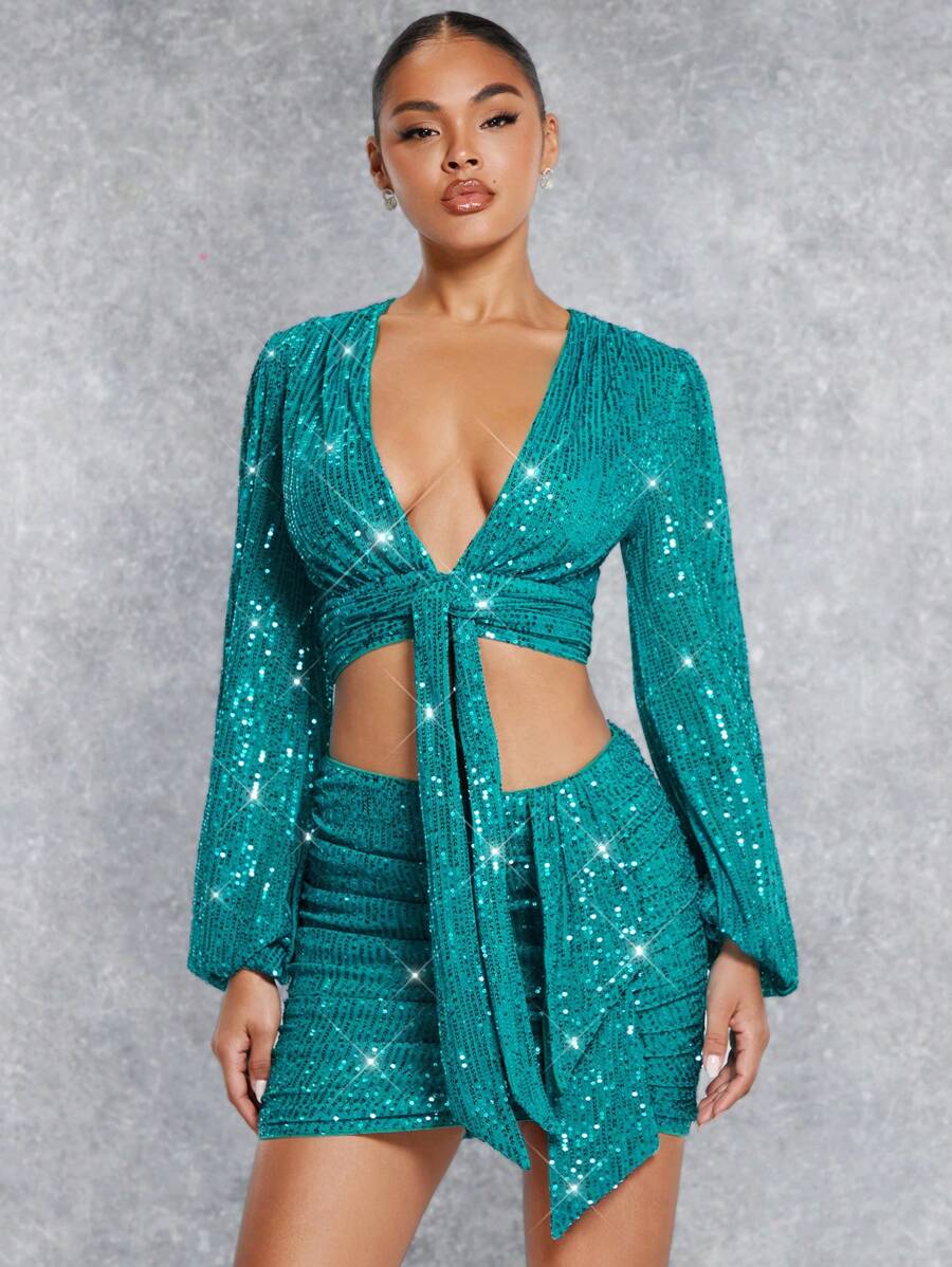 SHEIN BAE Camicetta corta Natale scollo profondo con nodo frontale ...