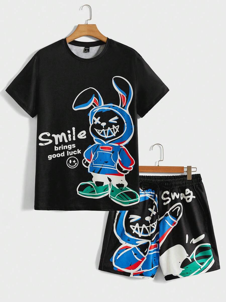 Manfinity EMRG Men Cartoon & Slogan Graphic Tee & Shorts | SHEIN USA
