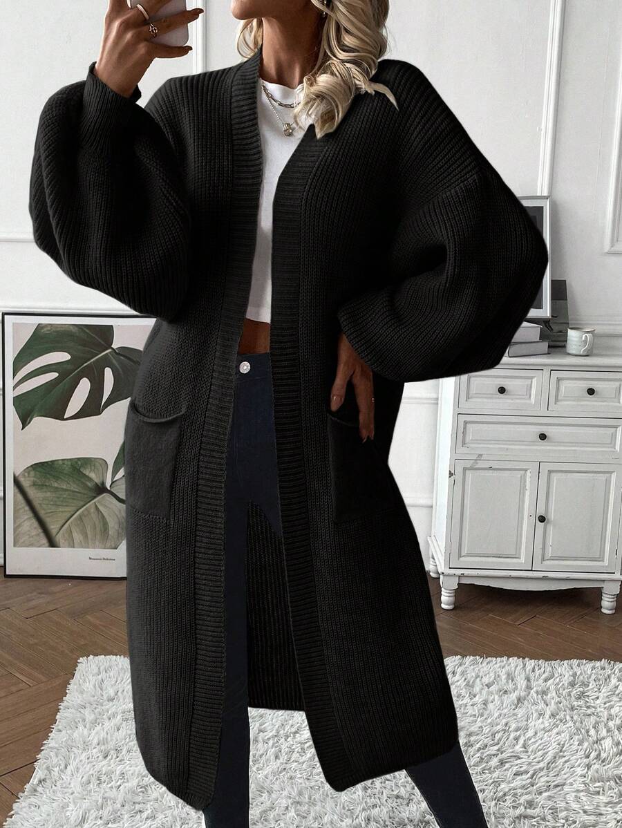 SHEIN LUNE Dual Pocket Drop Shoulder Cardigan | SHEIN USA