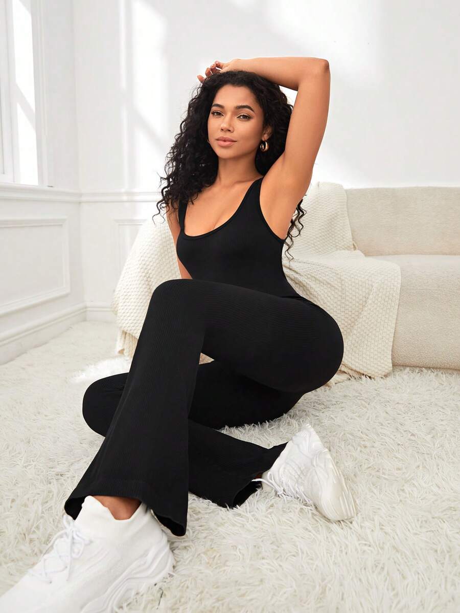 Solid Flare Leg Tank Jumpsuit | SHEIN USA