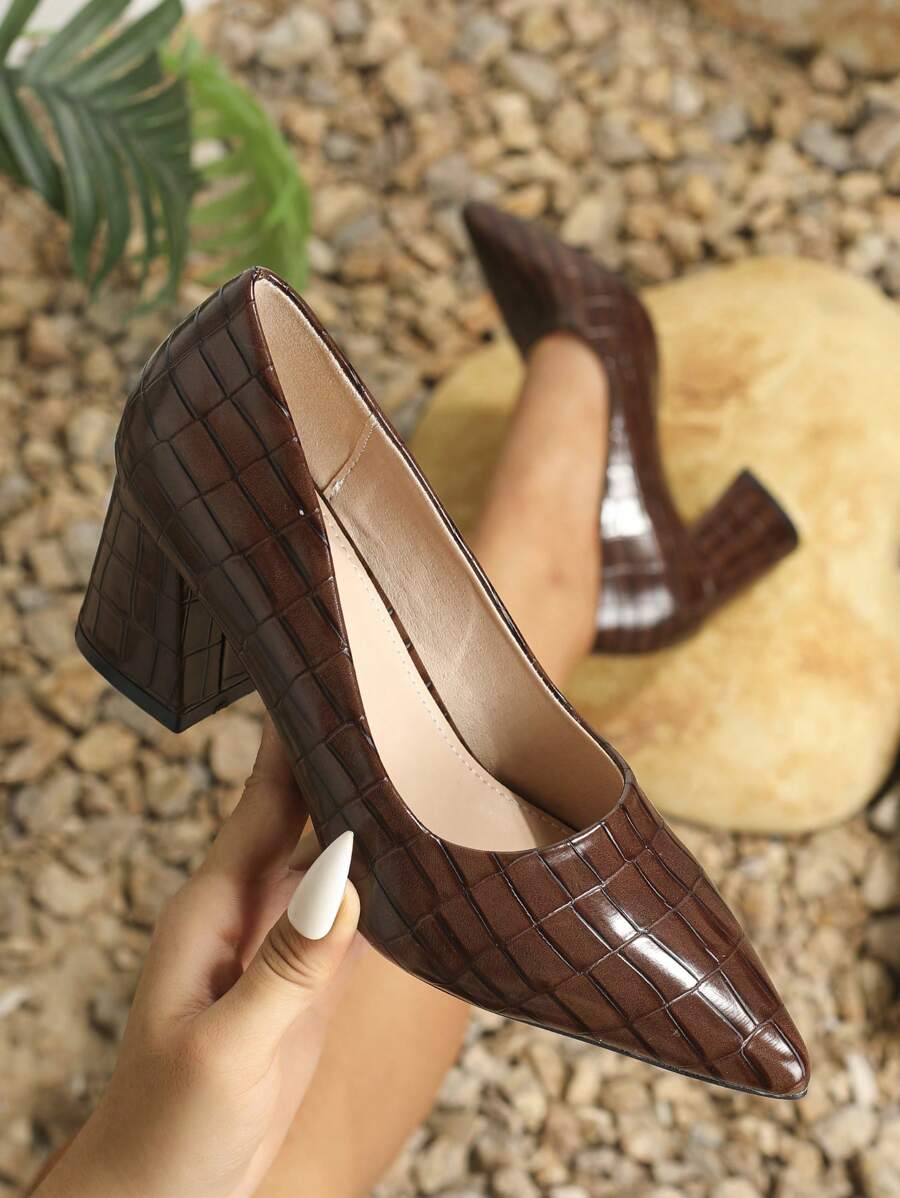 Women's Plus Size High Heel Shoes, Pointed Toe Chunky Heel Pumps With ...