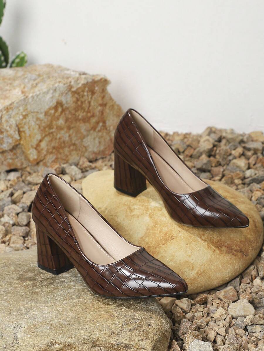 Women's Plus Size High Heel Shoes, Pointed Toe Chunky Heel Pumps With ...