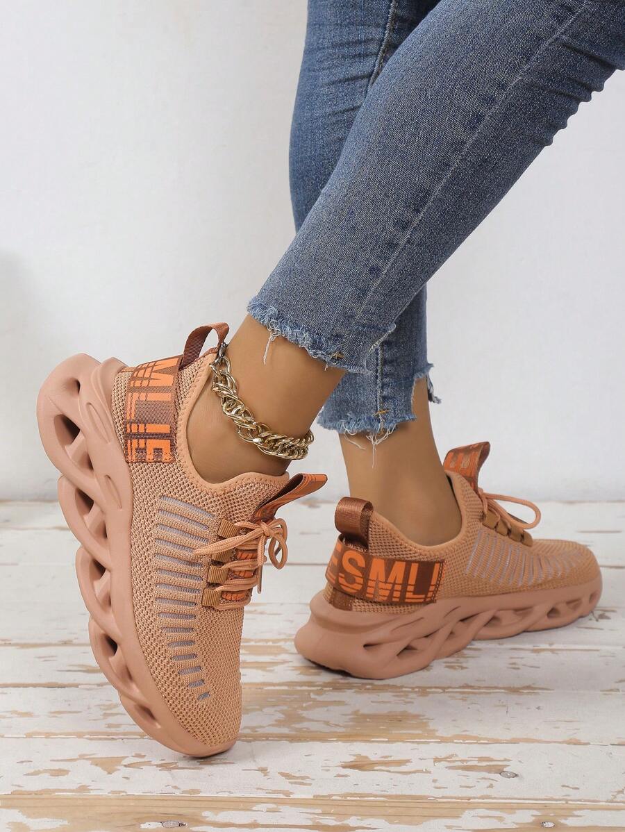 Women's Slip-On Fabric Athletic Sneakers With Striped Webbing, Letter ...