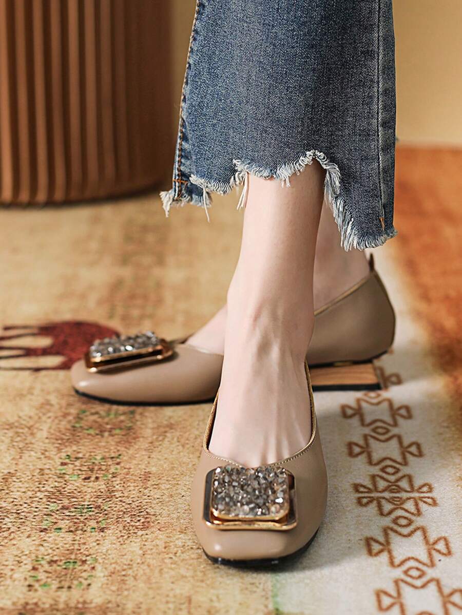 Women's Rhinestone Decor Square Toe Flat Shoes | SHEIN UK