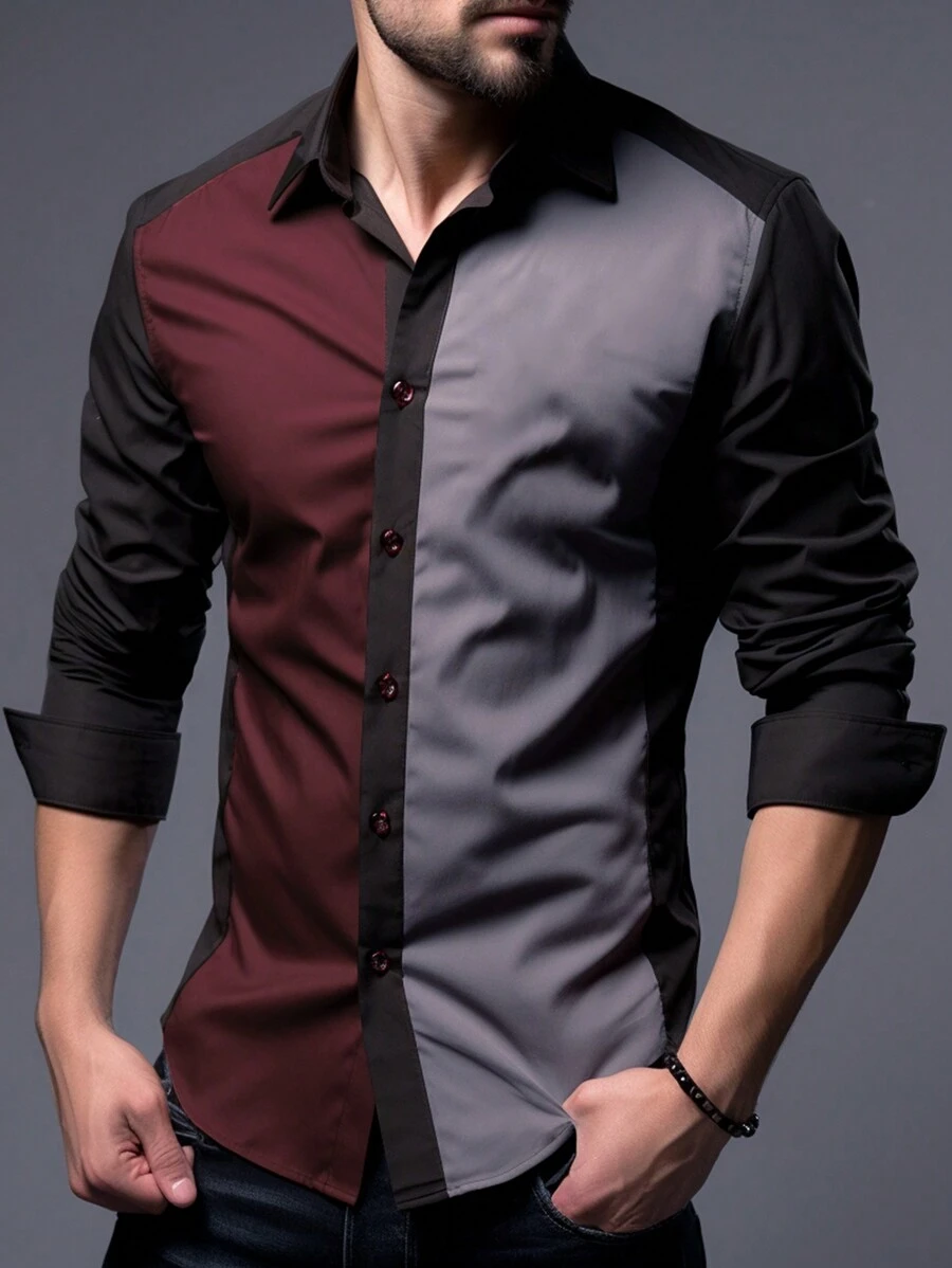 Manfinity Homme Men Colorblock Button Up Shirt | SHEIN USA