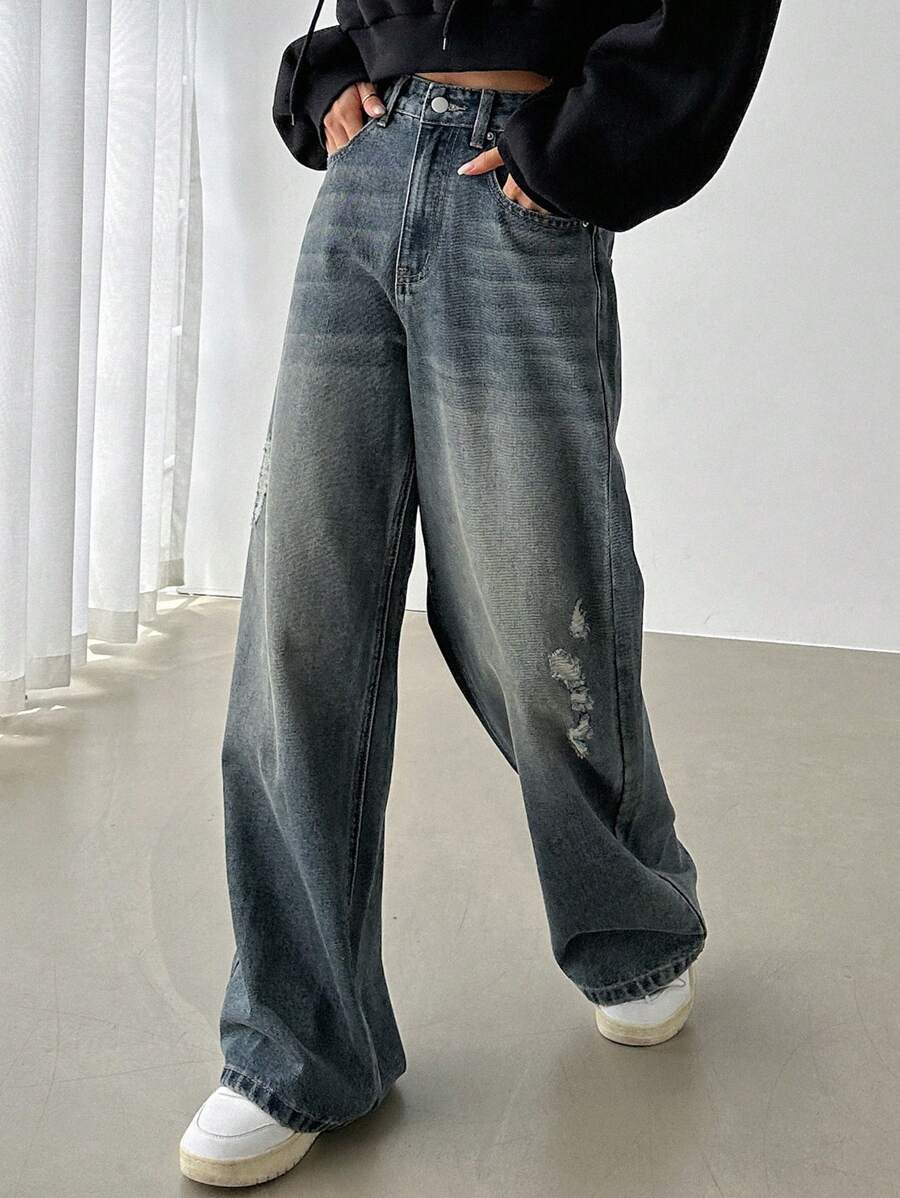 DAZY Ripped Wide Leg Jeans | SHEIN USA