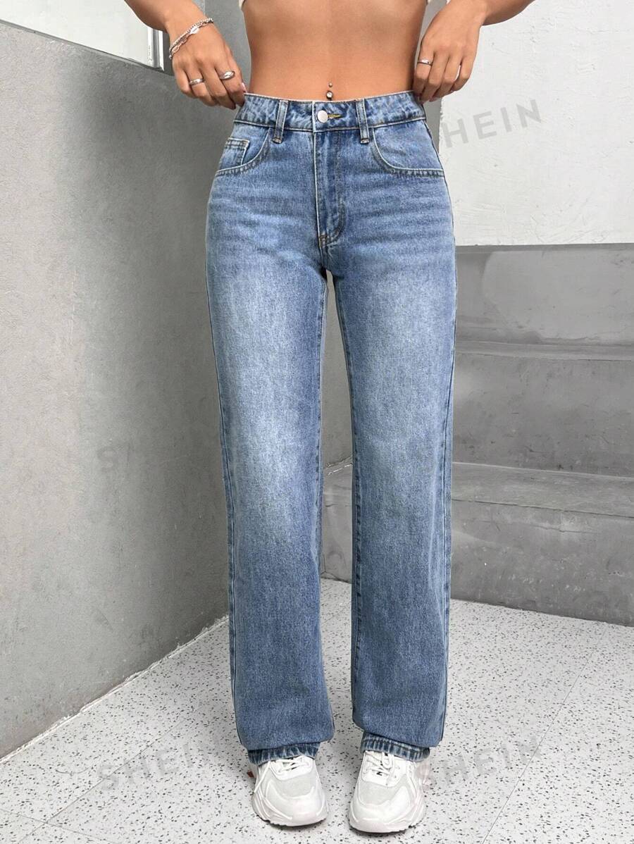 SHEIN PETITE Slant Pocket Straight Leg Jeans | SHEIN USA