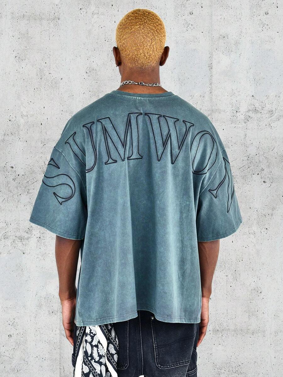 SUMWON Oversized Fit Washed Tee With Back Logo Embroidery | SHEIN USA