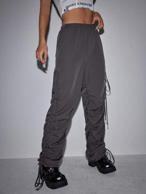 SHEIN ICON Solid Drawstring Side Stacked Pants | SHEIN USA