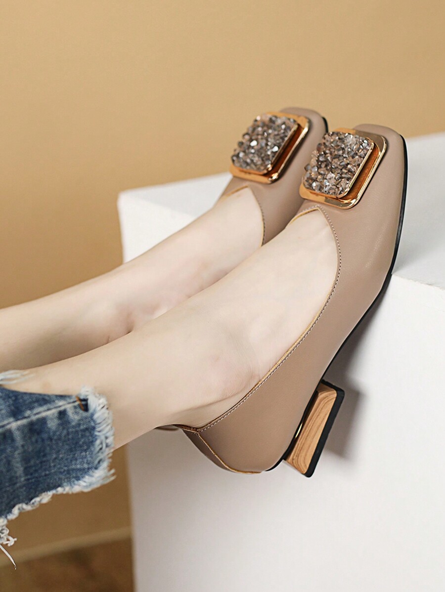 Women's Rhinestone Decor Square Toe Flat Shoes | SHEIN UK