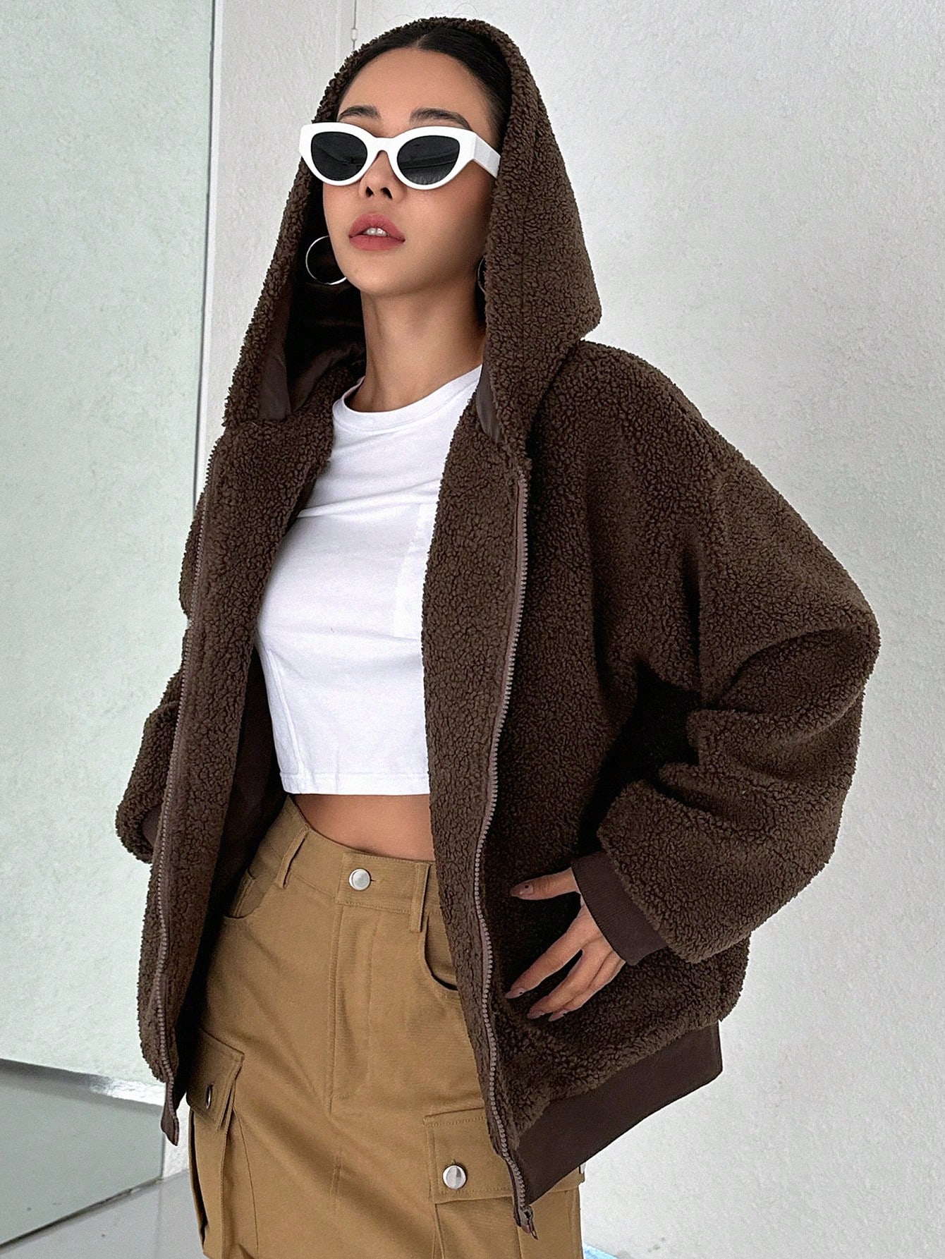 DAZY Drop Shoulder Hooded Teddy Jacket | SHEIN USA