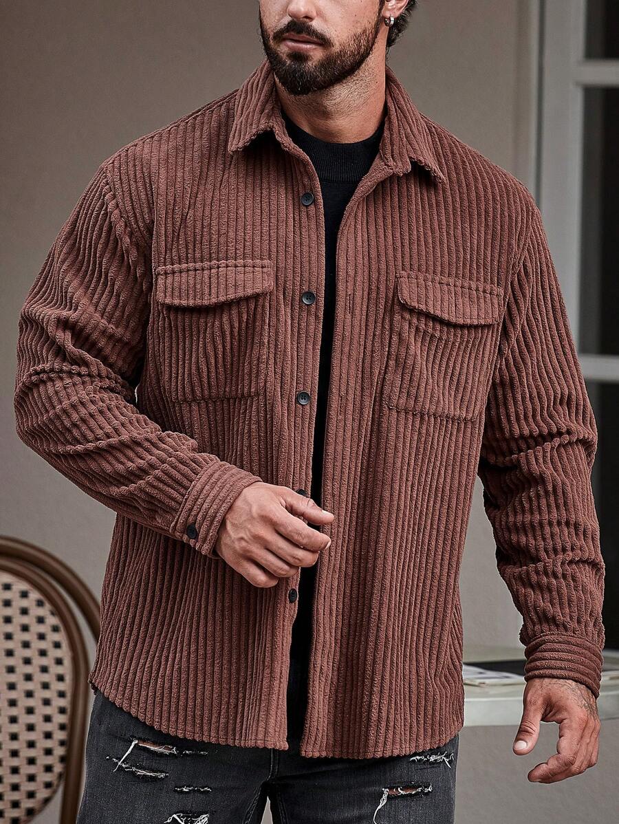 Manfinity Homme Loose Fit Men's Corduroy Shacket With Flap Pockets | SHEIN USA