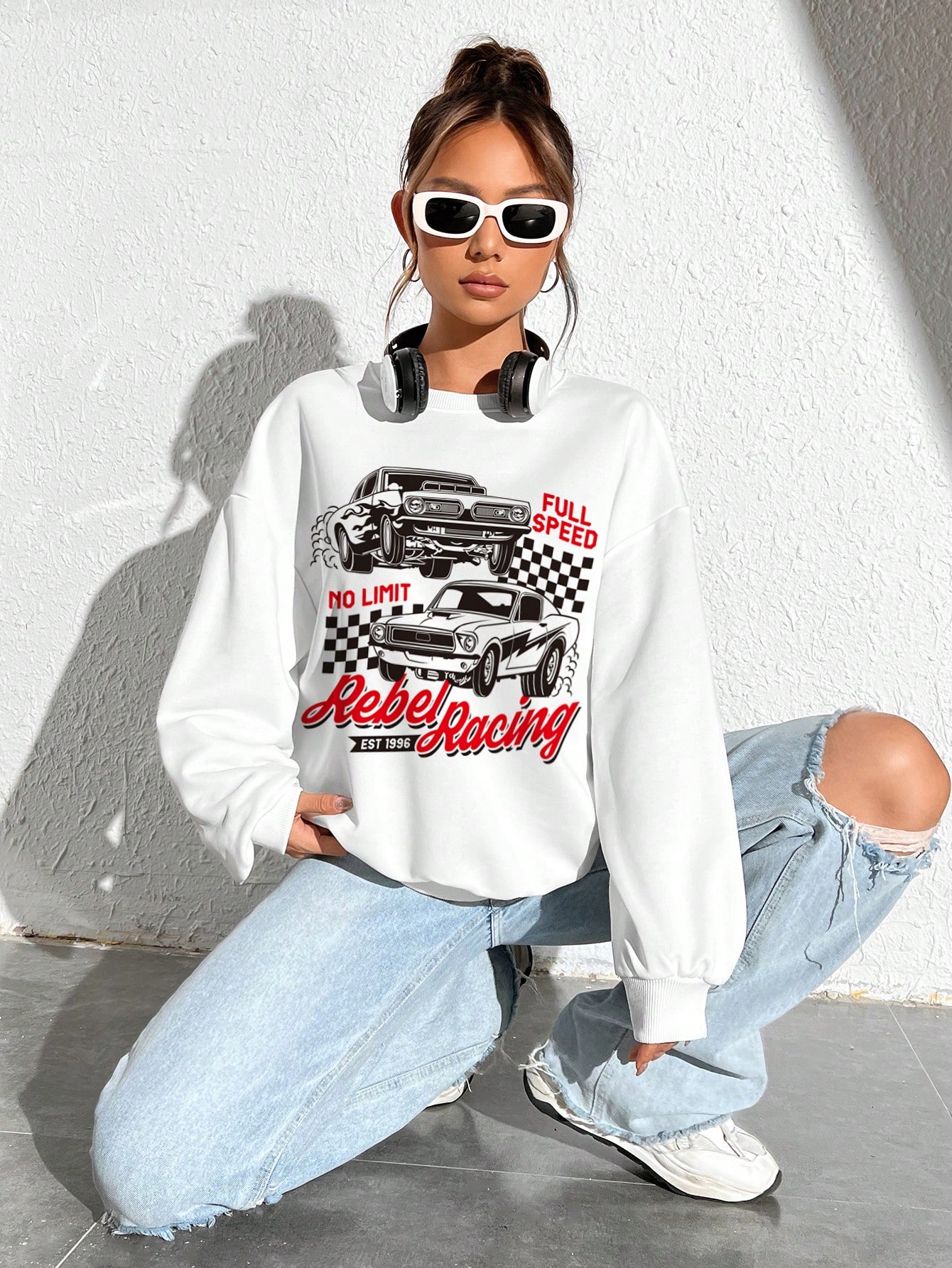 Shein Coolane Car And Letter Graphic Drop Shoulder Oversize Sweatshirt
