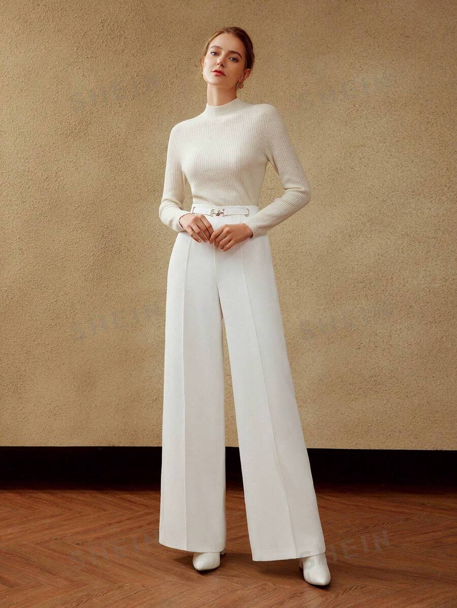 MOTF PREMIUM WIDE BELT DETAIL SUIT PANTS | SHEIN USA