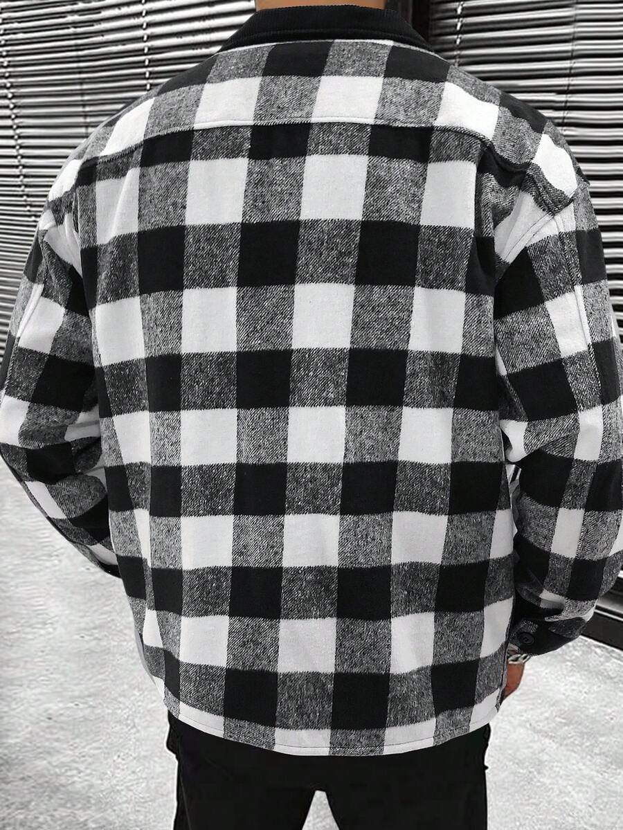 Manfinity Homme 1pc Loose Men's Buffalo Plaid Print Drop Shoulder Shacket With Flap Pockets ...