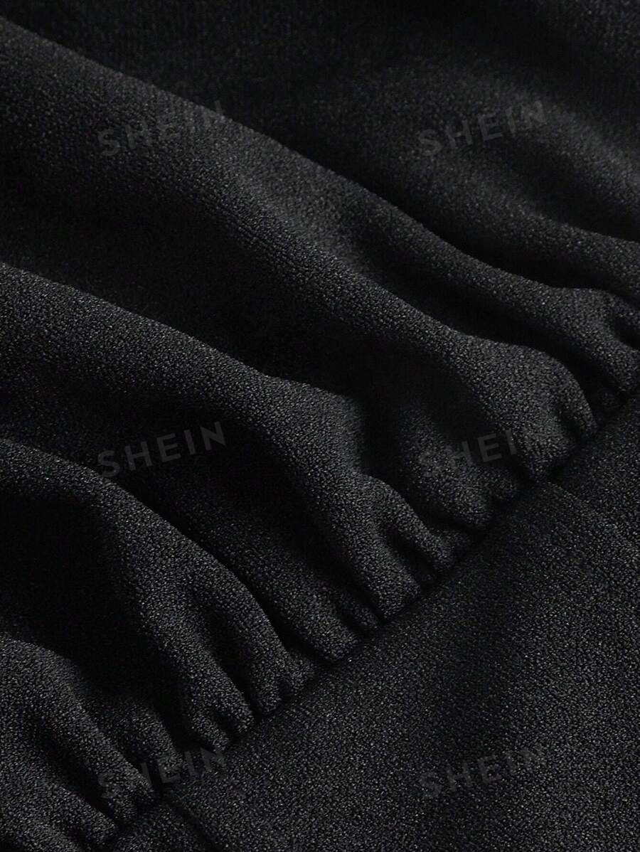 SHEIN MOD Contrast Floral Mesh Ruched Bust Lace Up Front Split Sleeve ...