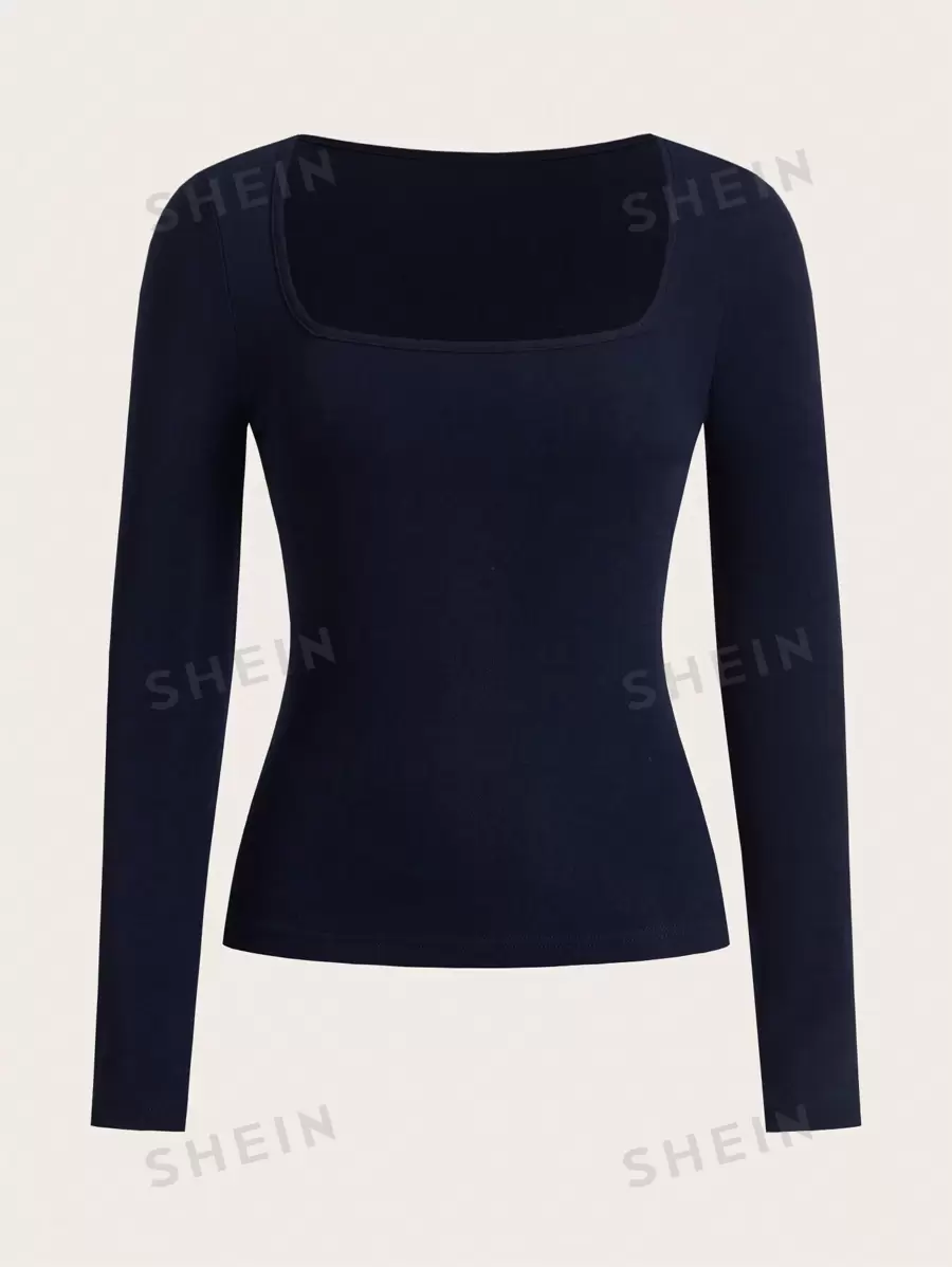 SHEIN BASICS Solid Square Neck Tee | SHEIN UK