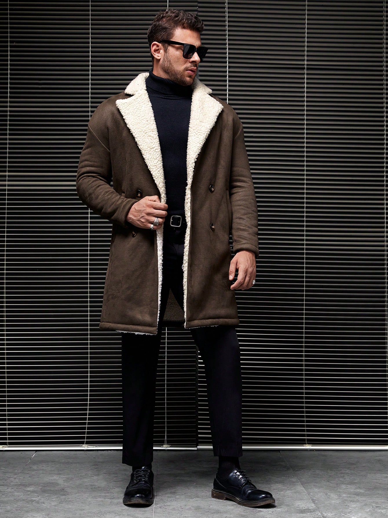 Manfinity 1pc Loose Fit Men's Double Breasted Teddy Lined Coat | SHEIN USA