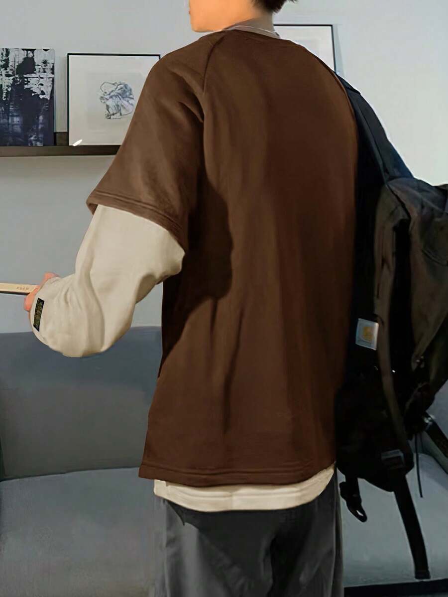 Manfinity Hypemode Relaxed Fit Men's 2 In 1 Colorblock Letter Patched Long Raglan Sleeve Going ...