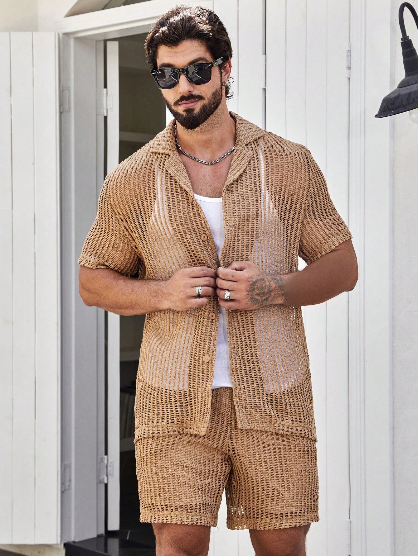 Manfinity RSRT Men Solid Button Up Shirt & Shorts | SHEIN USA