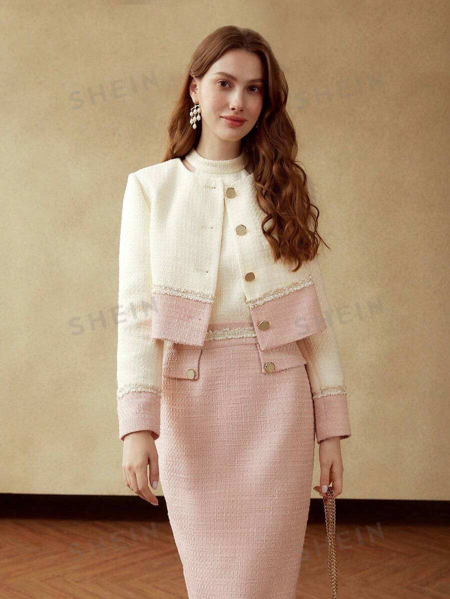 MOTF PREMIUM TWO-TONE TWEED JACKET | SHEIN USA