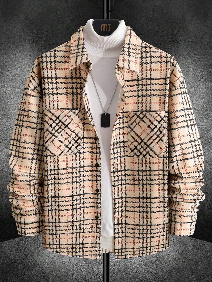 Manfinity Homme Loose Fit Houndstooth Print Drop Shoulder Shacket For ...