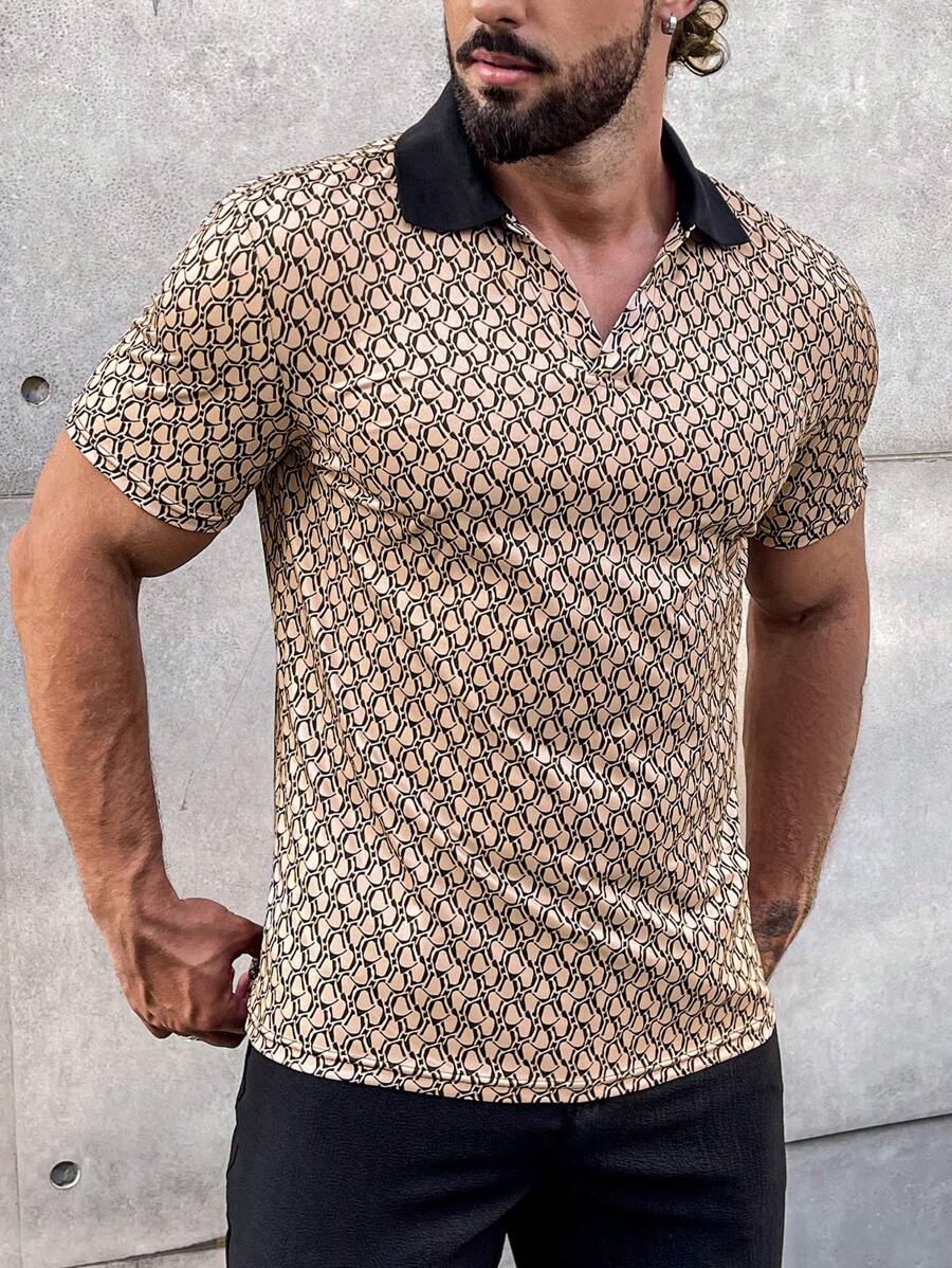 Manfinity Homme Men Allover Print Contrast Collar Polo Shirt | SHEIN USA