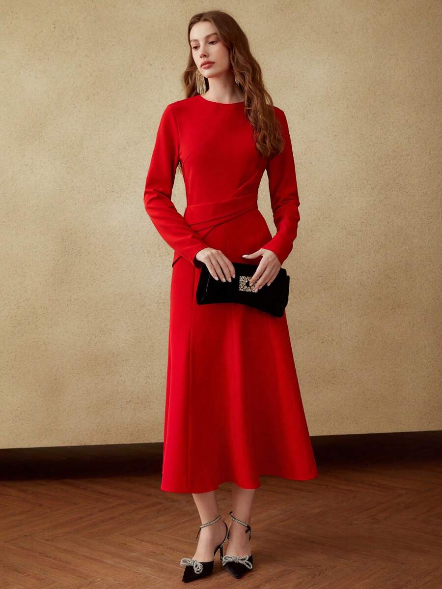MOTF PREMIUM FOLD WAIST LONG DRESS | SHEIN USA