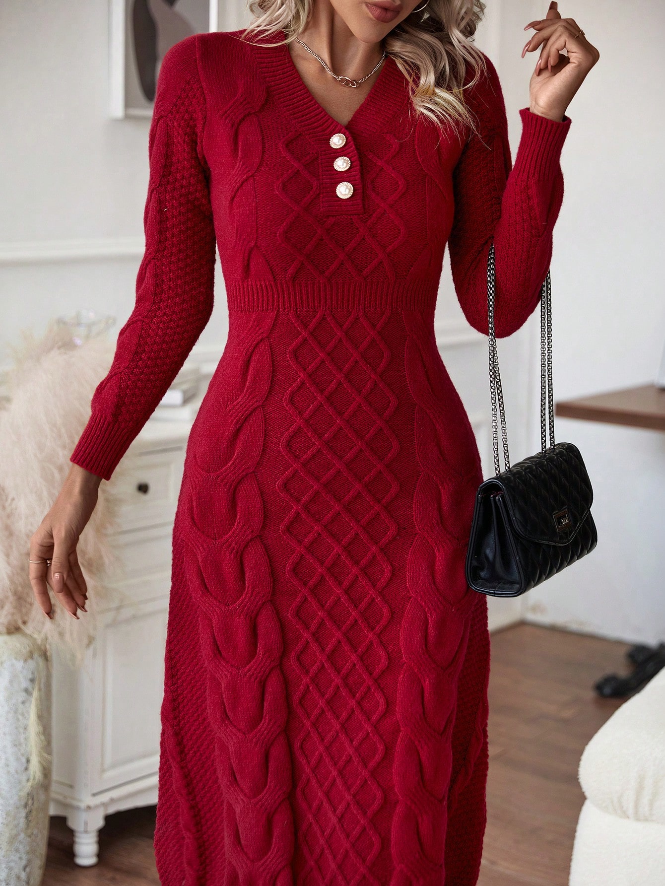 Knit Mix Cable Knit Quarter Button Sweater Dress for Sale Australia ...