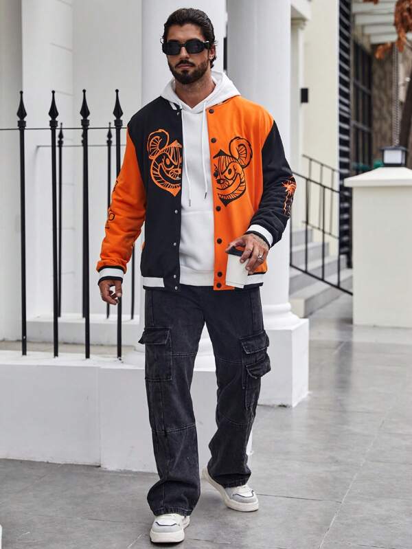 Manfinity EMRG Men Plus Two Tone Cartoon Graphic Colorblock Varsity ...