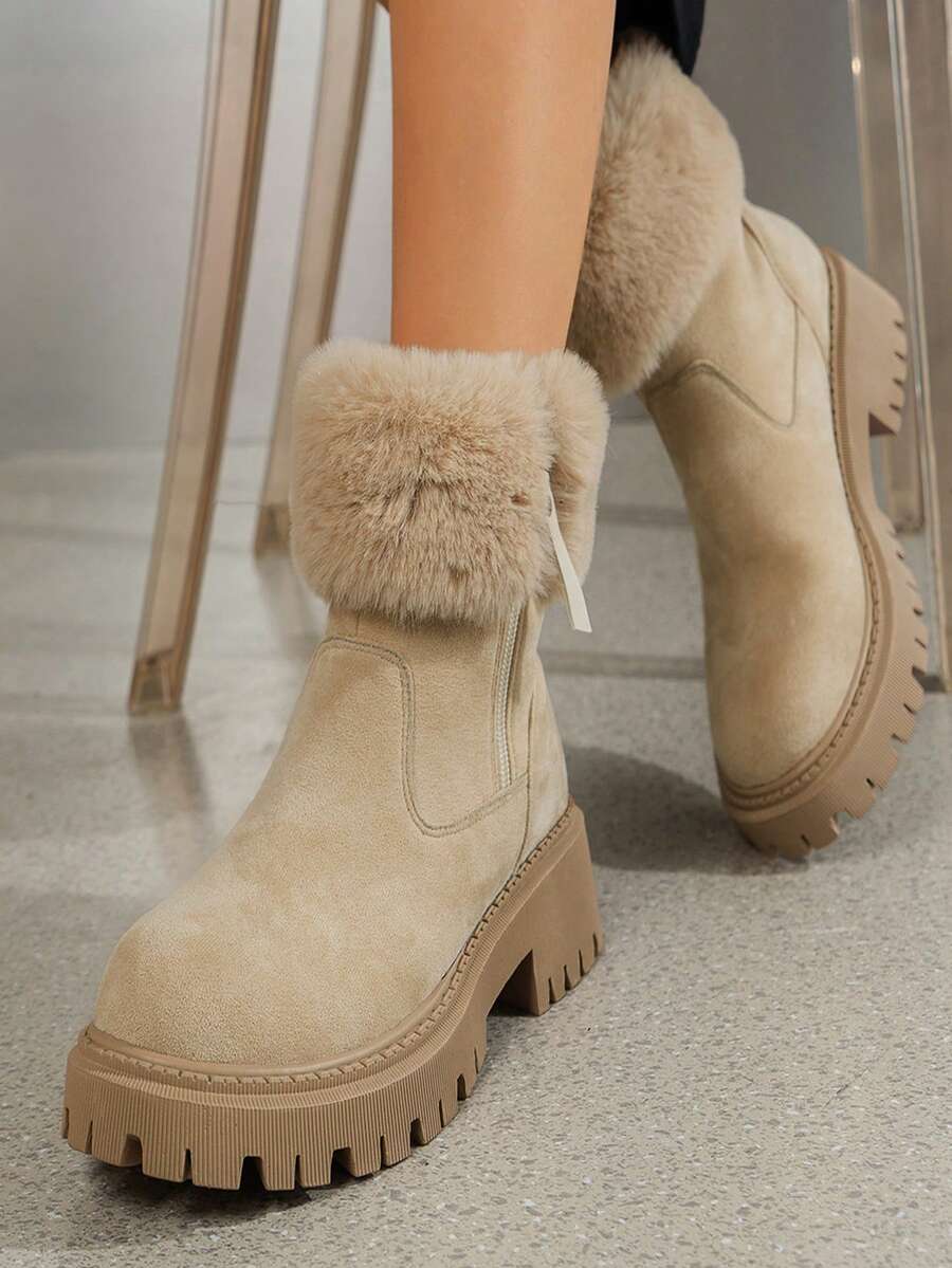 Women's Round Toe Flat Heel Suede Boots With Side Zipper | SHEIN USA