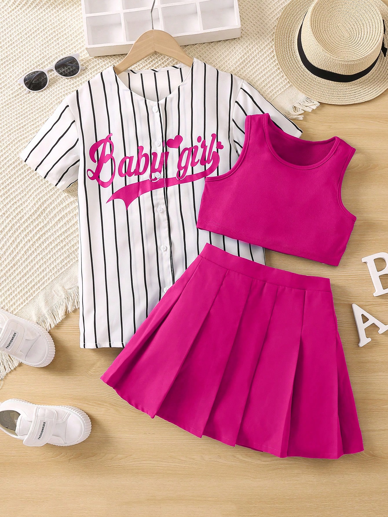 SHEIN Kids Cooltwn Tween Girl Striped & Letter Graphic Blouse & Pleated ...