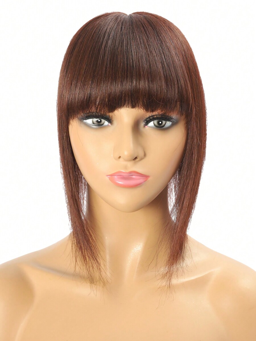 Silk Base Virgin Human Hair Topper Dark Brown Top Hairpiece Air Bangs ...