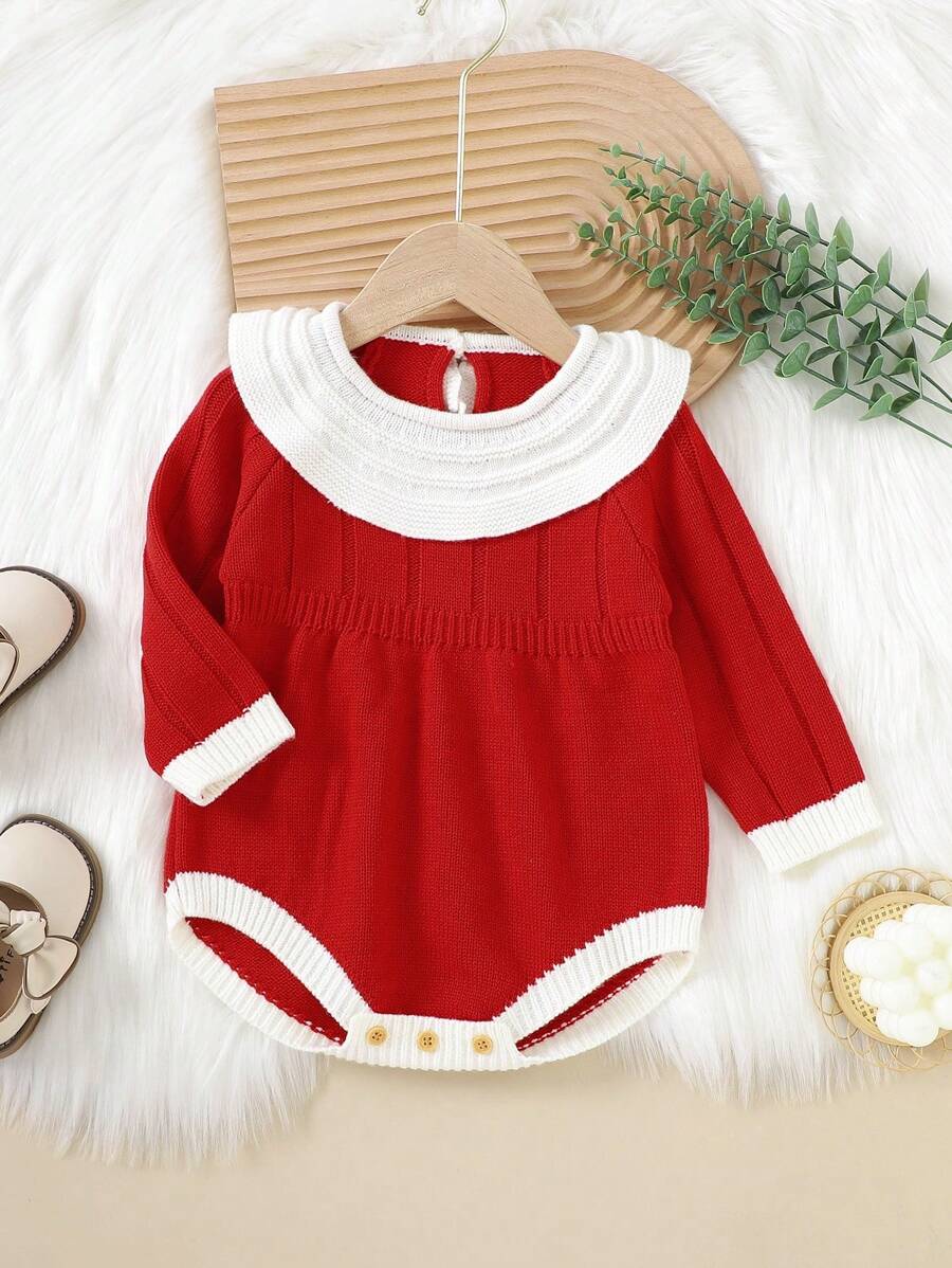 SHEIN Baby Girl Contrast Trim Keyhole Back Knit Bodysuit | SHEIN USA