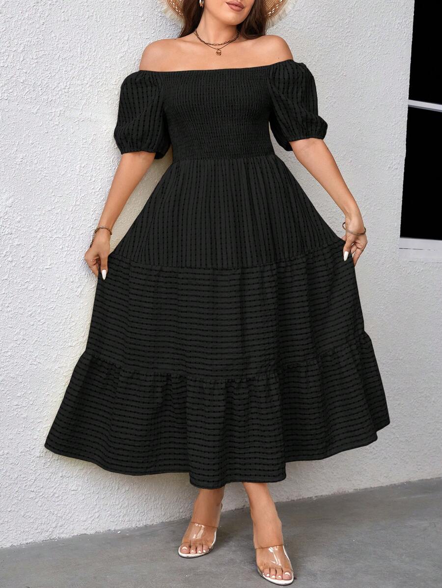 SHEIN Holidaya Robe maxi à épaules dénudées avec volant à l'ourlet pour ...