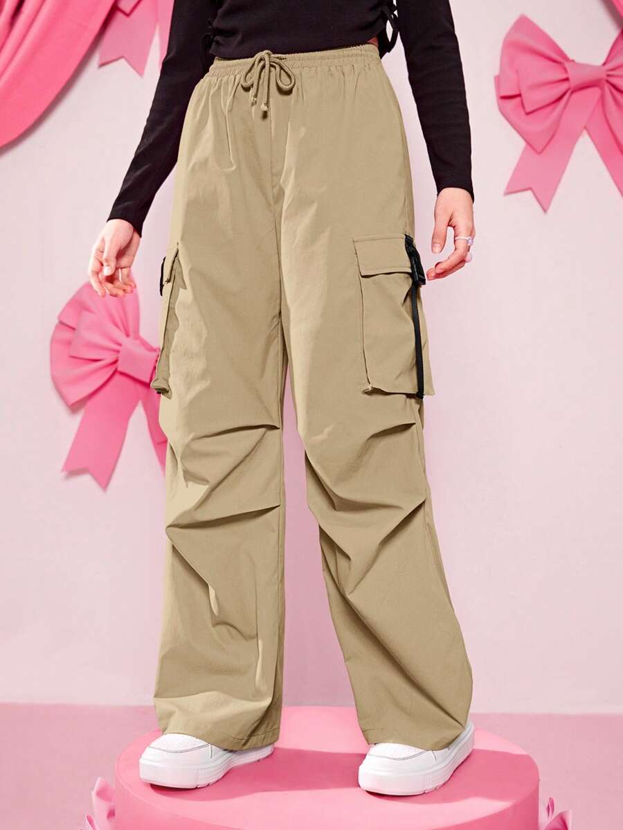 SHEIN Teen Girl Flap Pocket Drawstring Waist Cargo Pants | SHEIN USA