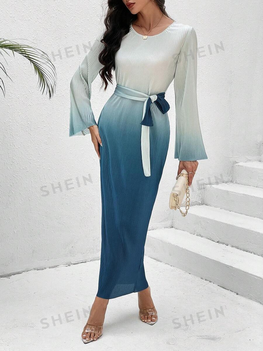 SHEIN Privé Ombre Belted A-line Dress | SHEIN UK