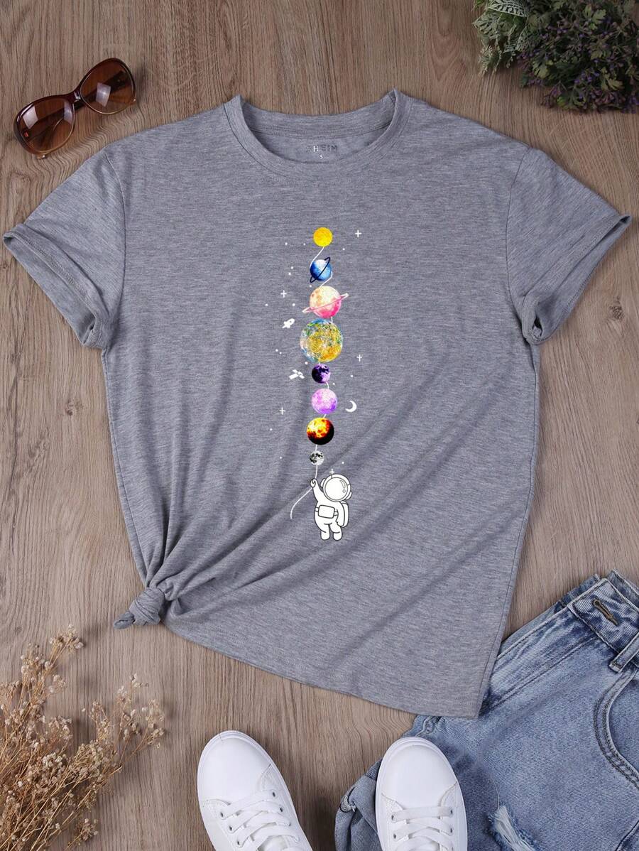 SHEIN LUNE Planet Print Tee | SHEIN USA