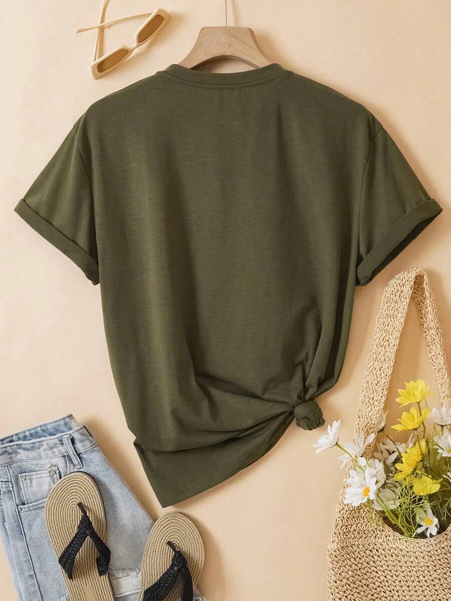 SHEIN Essnce เสื้อยืด กราฟฟิค แอปเปิ้ล และ ตัวอักษร | SHEIN TH