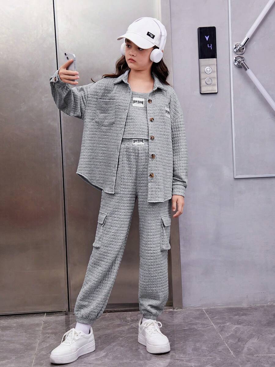 SHEIN Adolescent Fille À Applique Lettre Épaule tombante Manteau ...