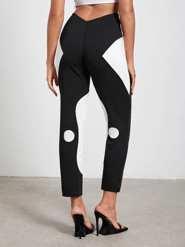 Keshae Trotter Yin & Yang Print Colorblock Pants | SHEIN USA