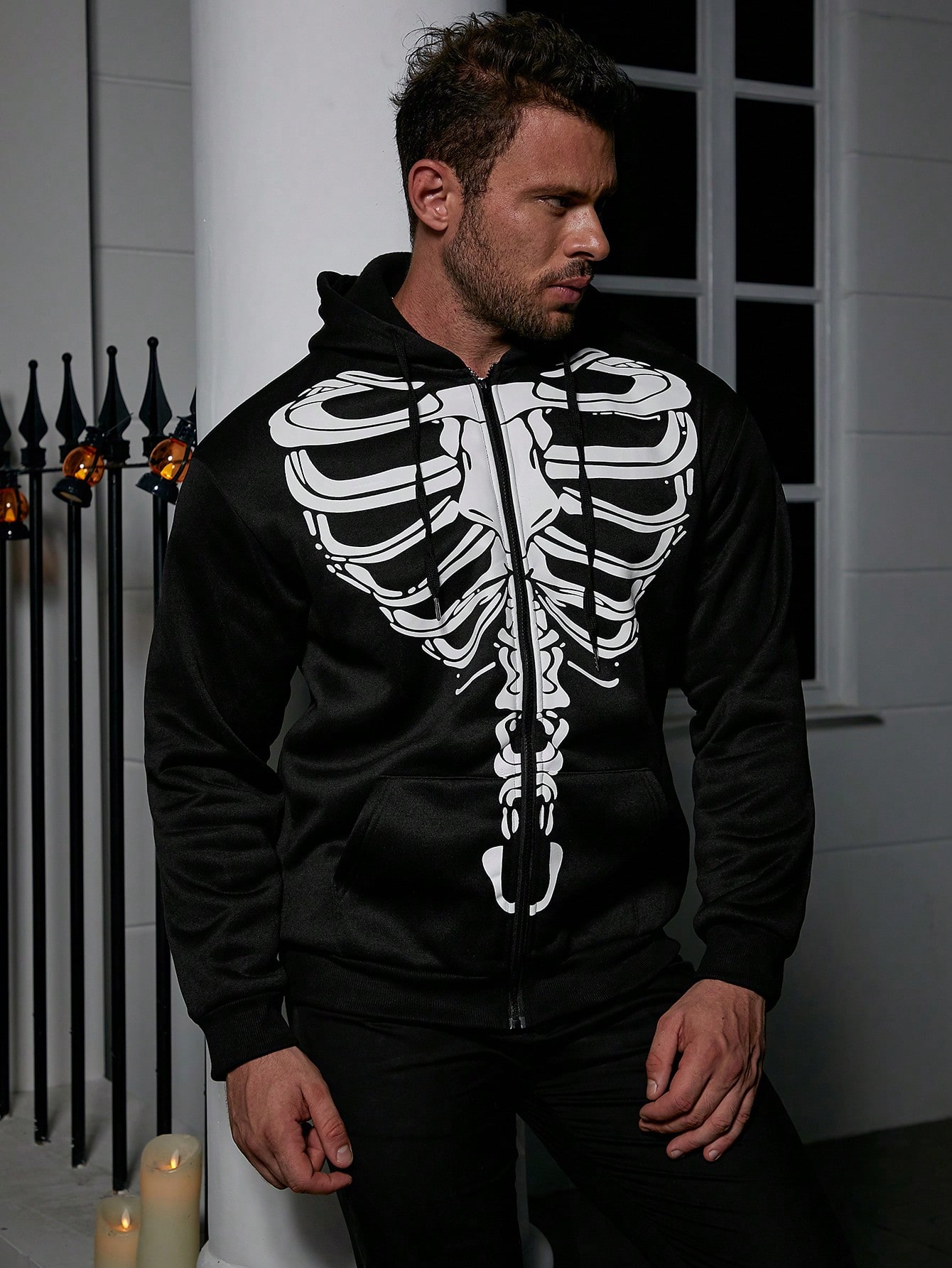 Manfinity EMRG Men Plus Skeleton Print Drawstring Hoodie | SHEIN UK