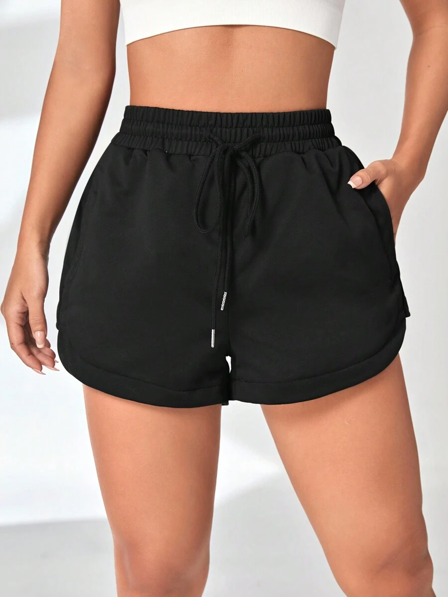 Drawstring Waist Dolphin Hem Sports Shorts | SHEIN USA