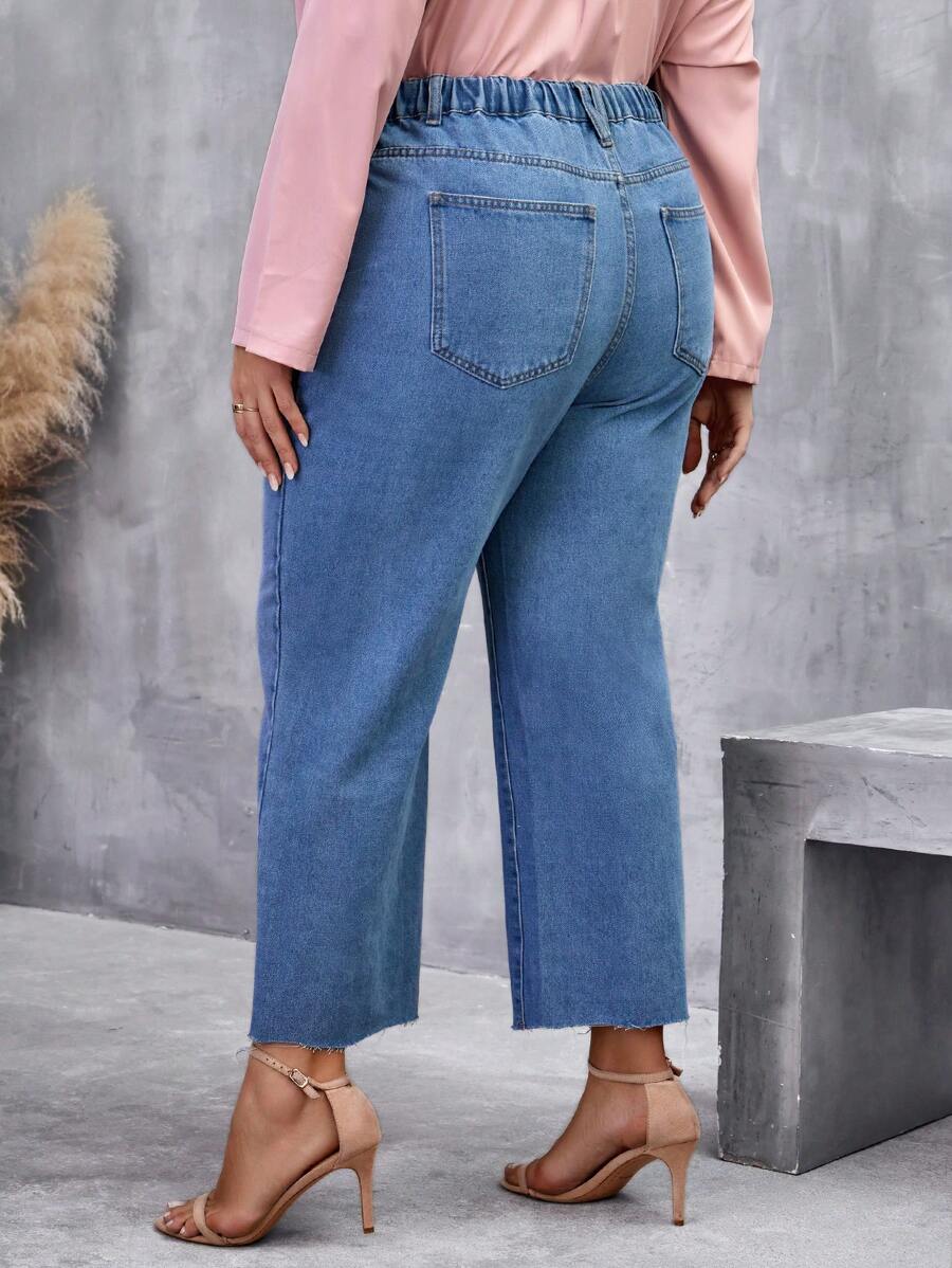 Shein Lune Plus Ripped Raw Cut Straight Leg Jeans Shein Usa